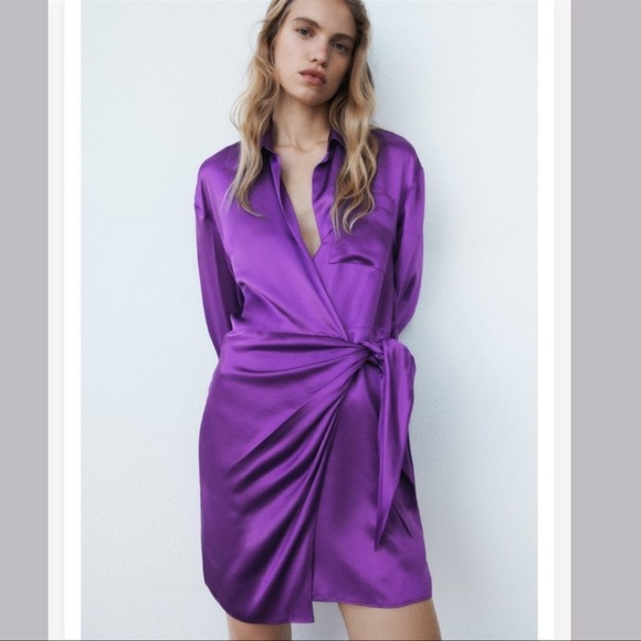Zara | Dresses | Zara Satin Effect Wrap Dress | Poshmark